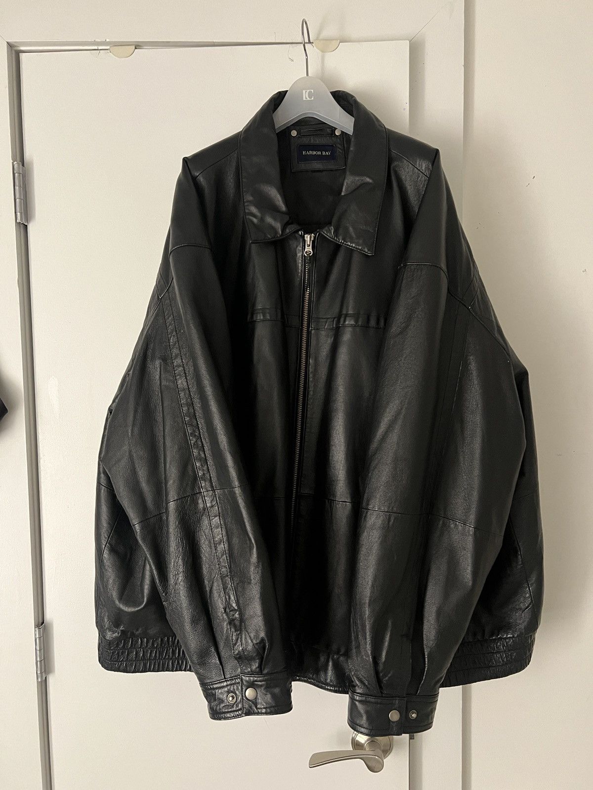 Vintage Super oversized real leather padded harbor bay jacket black ...