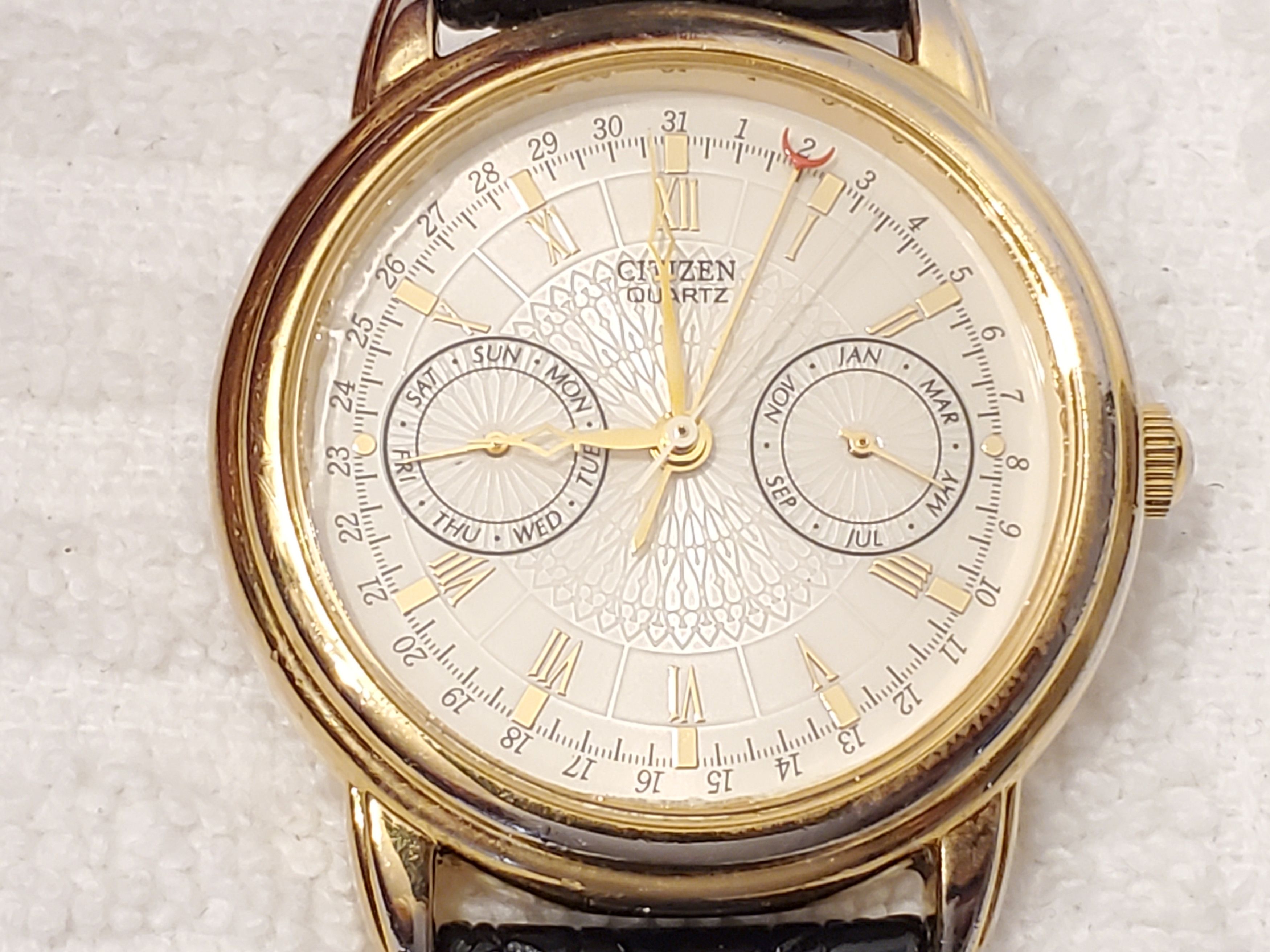 Citizen Vintage Citizen Mens Day Date Watch Silver Dial Black Strap ...