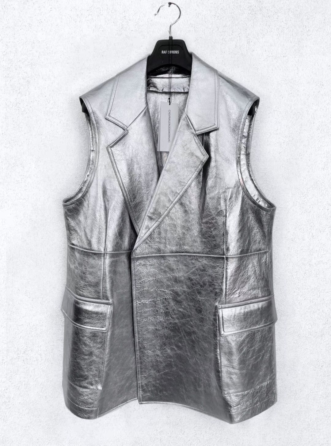 Calvin Klein Raf Simons Silver Sheepskin Leather Large Silhouette Vest | Grailed