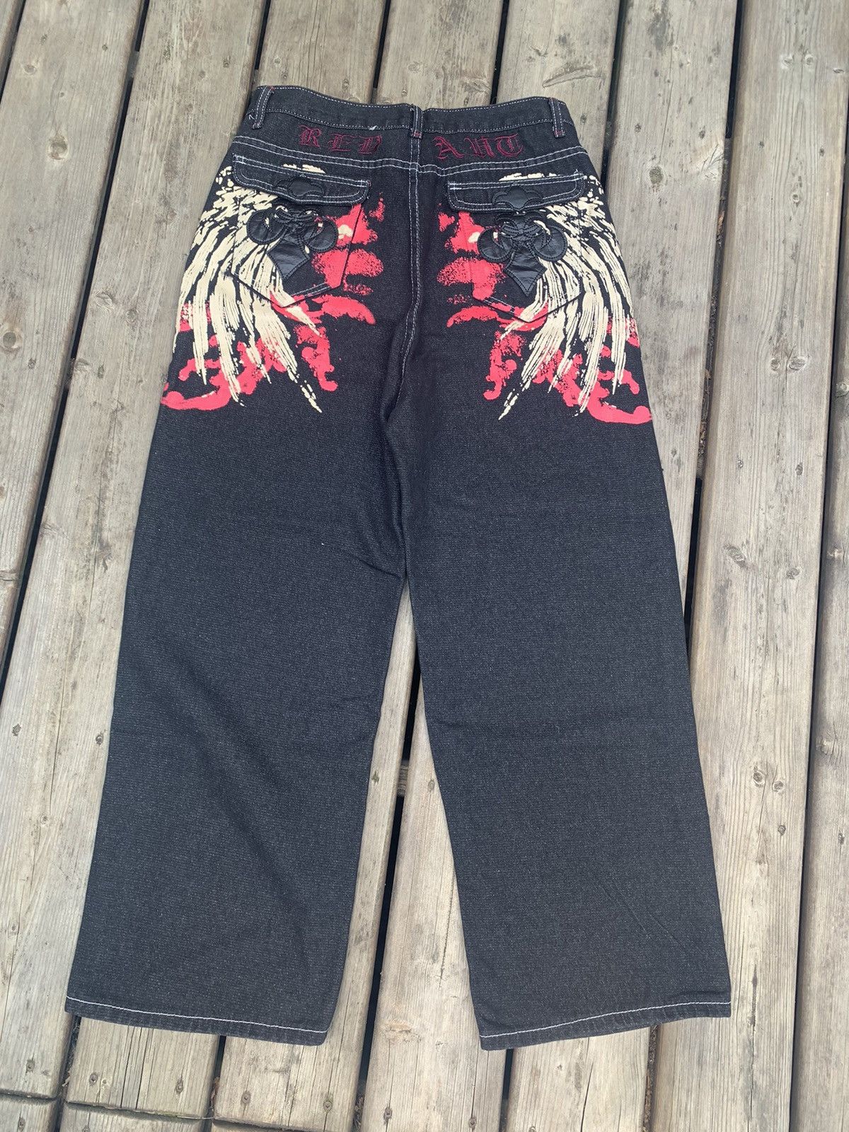 Southpole Red ape baggy wing embroidered jeans | Grailed