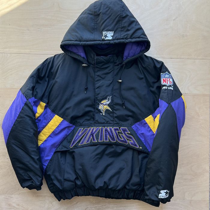 Vintage Vintage Minnesota Vikings Jacket L Black 90s Starter Puffer ...