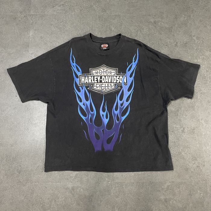 Vintage 90s Harley Davidson blue flame shirt | Grailed