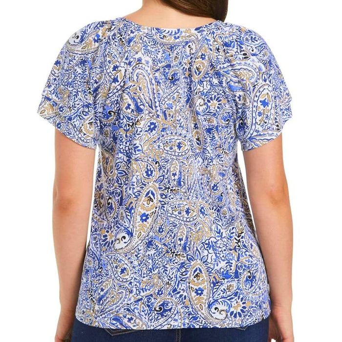 Perry Ellis Perry Ellis, Rafaella, V-Neck Paisley Blouse, Amparo Blue ...