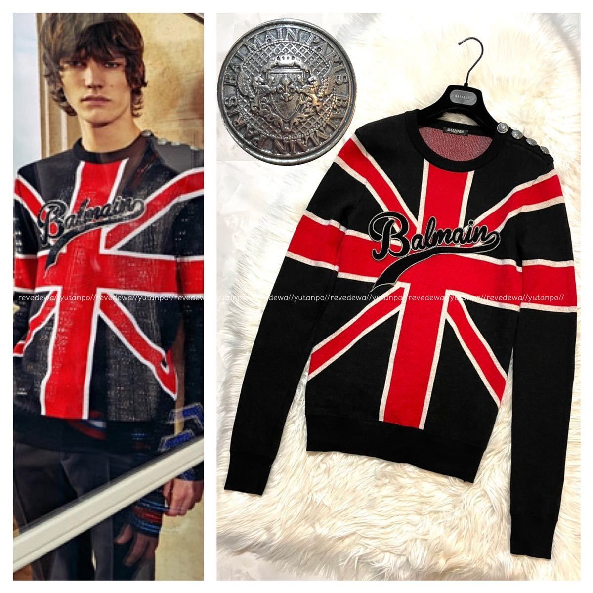 Balmain Lookbook Balmain HOMME Union Jack Emblem Button Knit Sweater ...