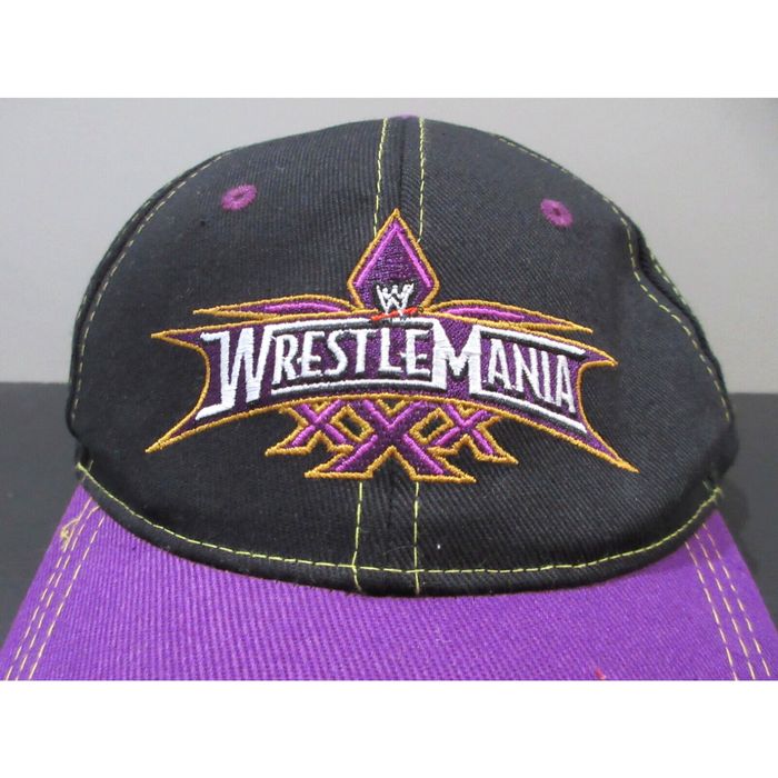 Vintage WWE Hat Cap Strap Back Black Purple WrestleMania Wrestler ...