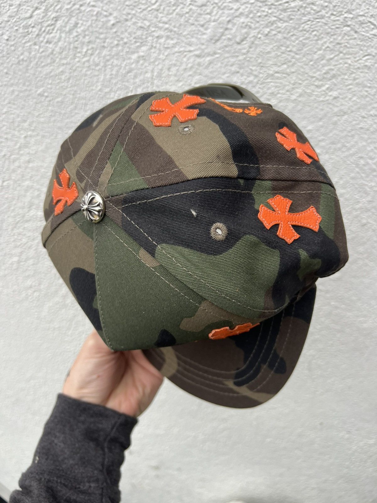 Chrome Hearts Chrome Hearts Camo Orange Leather Cross Patch Hat | Grailed