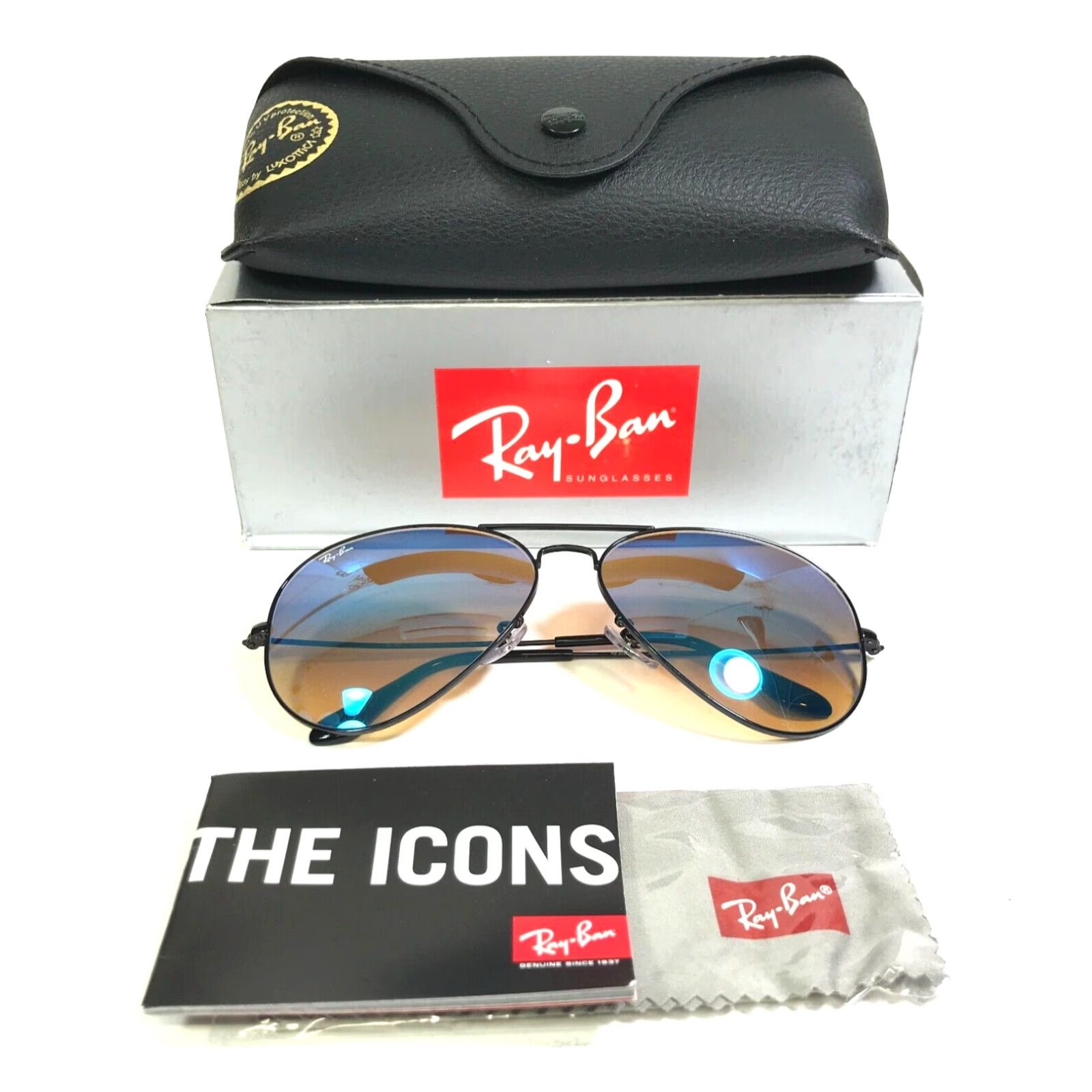 Vintage Polished Black Aviator Style Large Metal Frame RB3025 ...