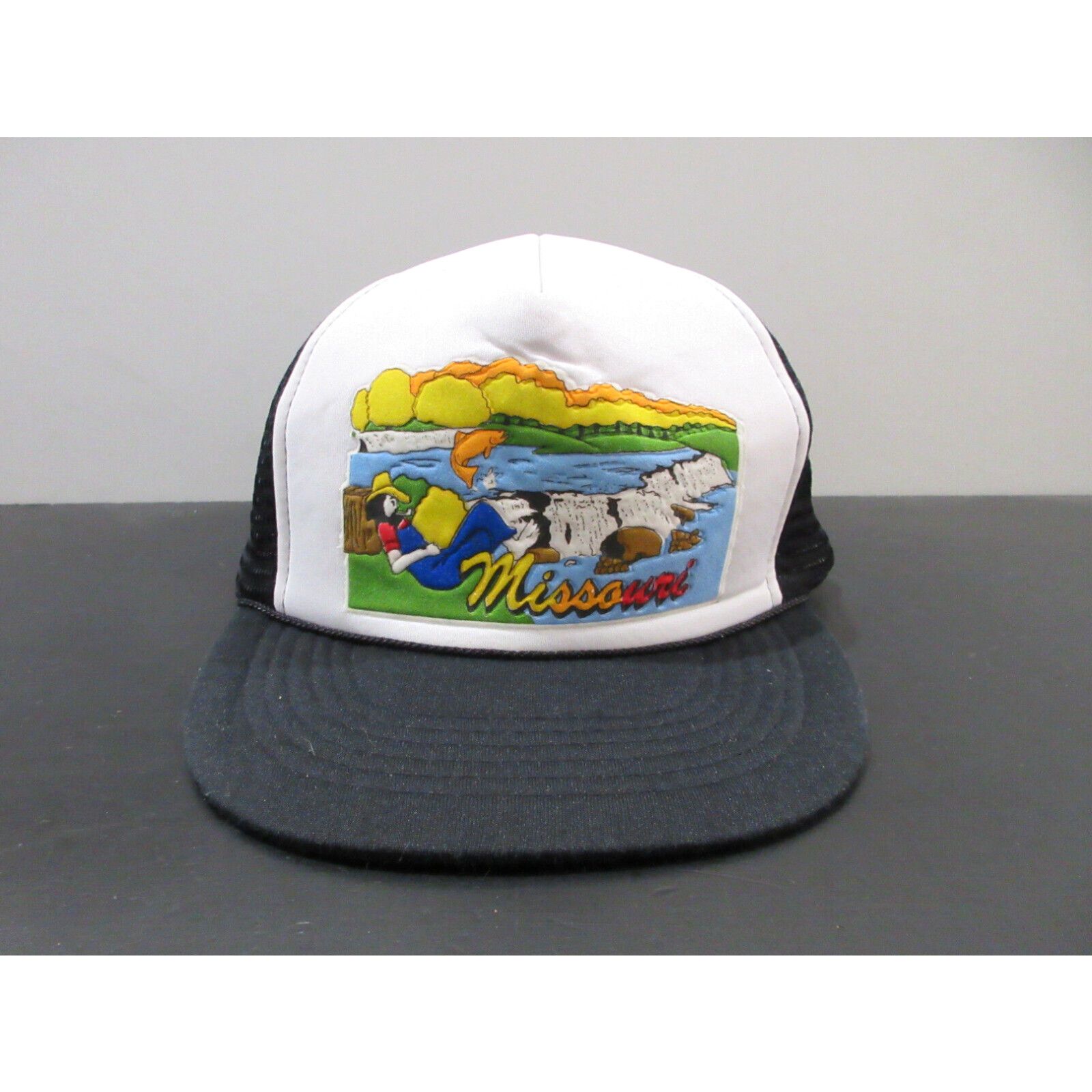 Vintage VINTAGE Missouri Hat Cap Snap Back Black White Trucker Tourist ...