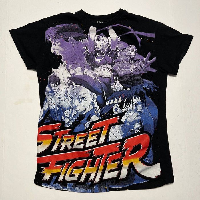 Streetwear Street Fighter All Over Print Graphic T-Shirt Black Vintage ...