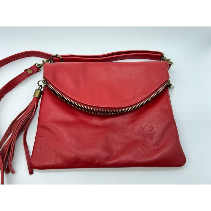 Vera Pelle Vera Pelle Italian Leather Crossbody Bag Purse Satchel Red ...