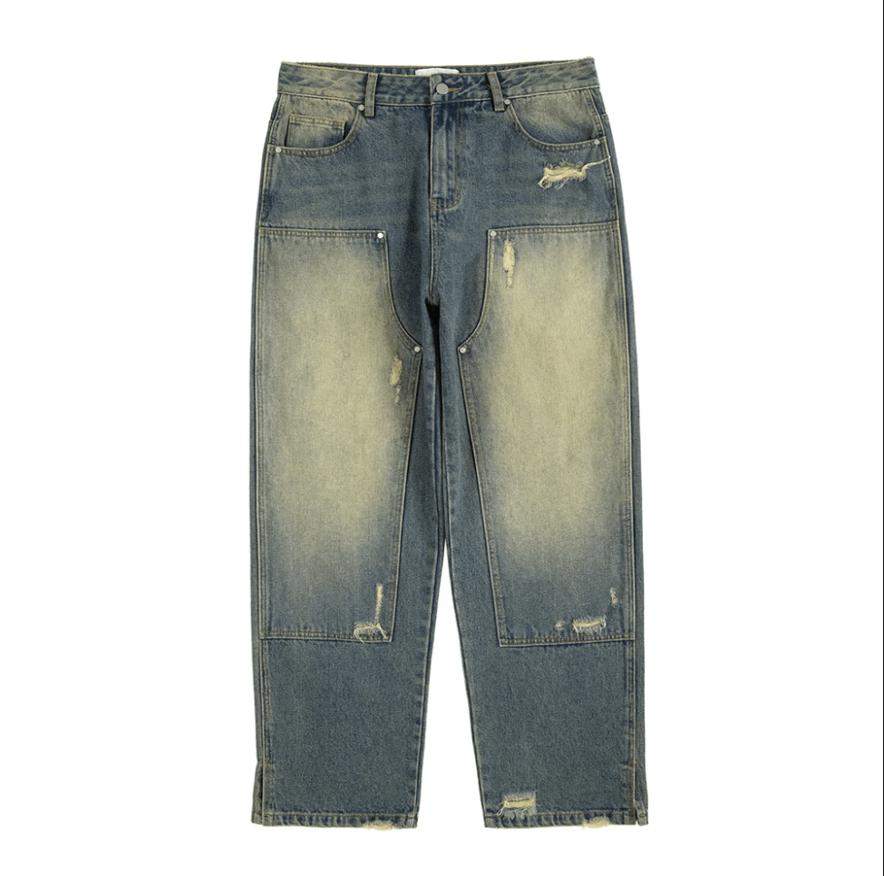 Vintage Washed Retro Ripped Double Knee Hole Carpenter work Jeans | Grailed