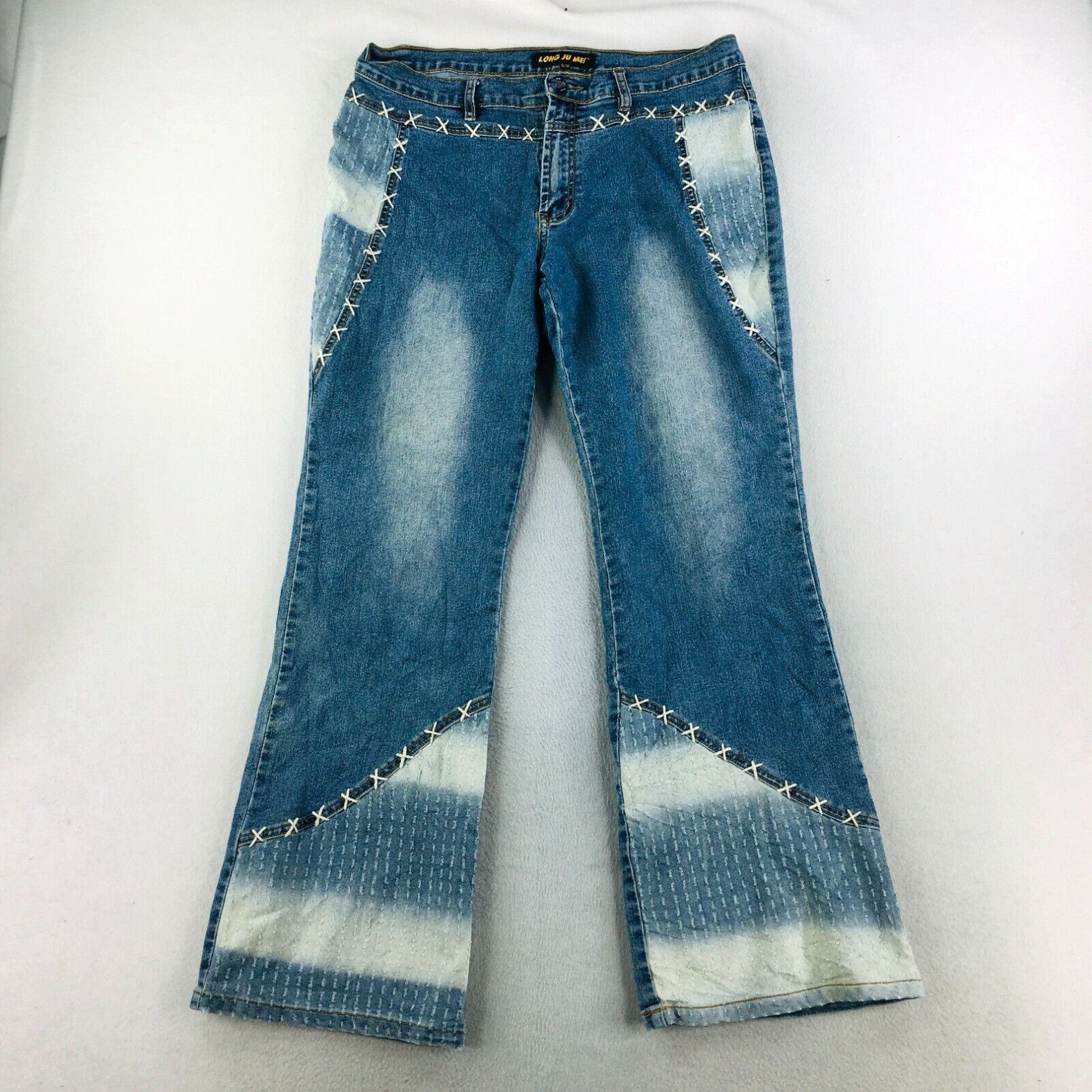 Vintage Long Ju Mei Jeans Womens 9/10 Wide Leg Stone Wash Stretch Denim ...