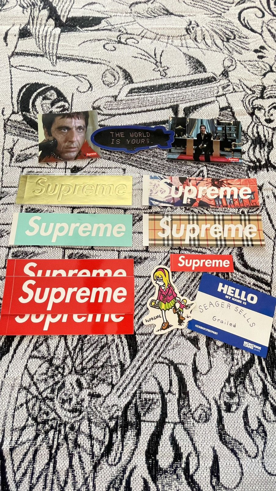 Supreme TIFFANY BURBERRY PRODIGY GOLD BOX DOZEN STICKER LOT | Grailed