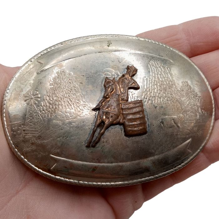 Vintage Barrel Racing Belt Buckle Vintage Trophy German Silver Horse ...