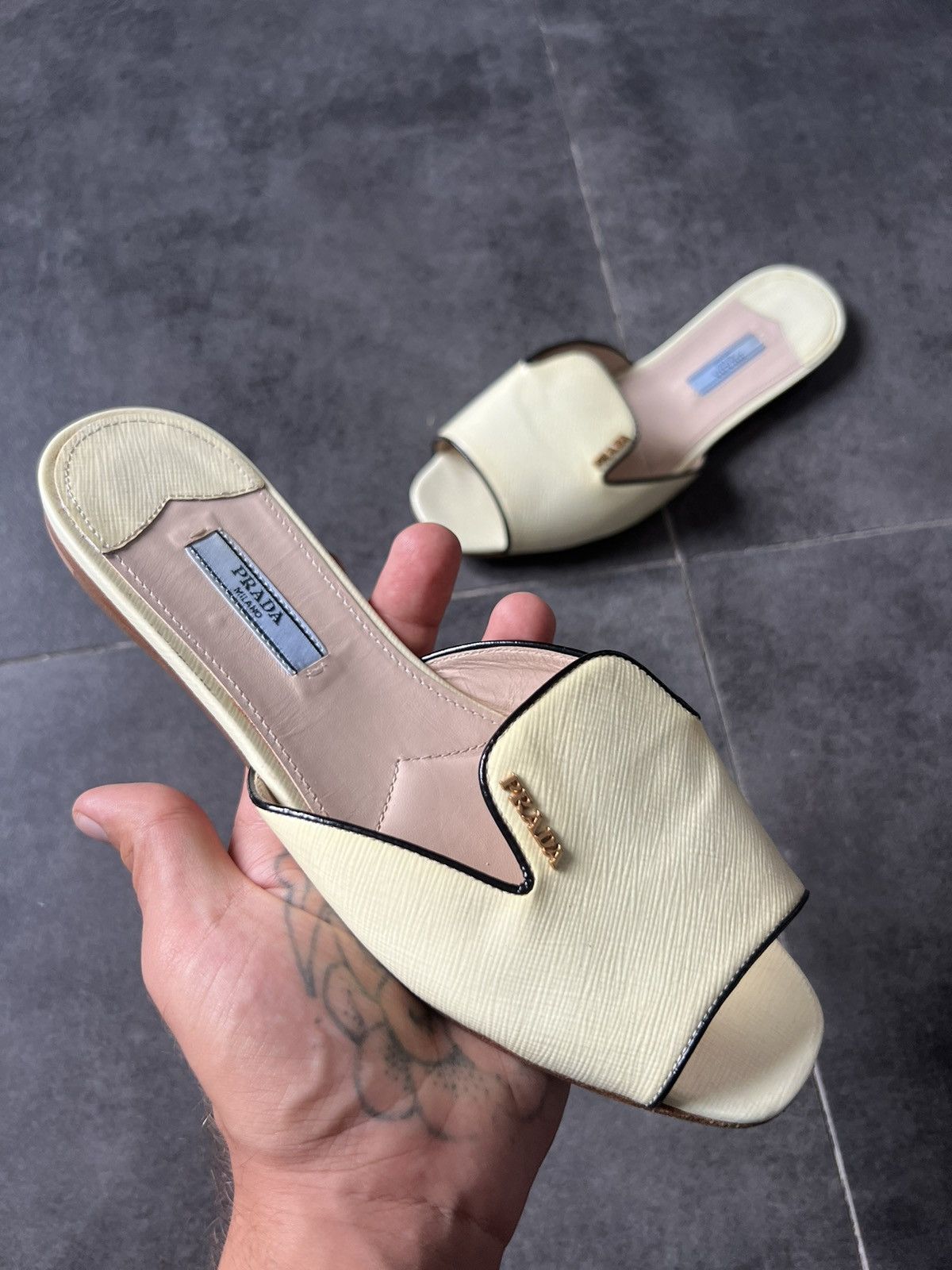 Prada Prada pastel yellow slides | Grailed
