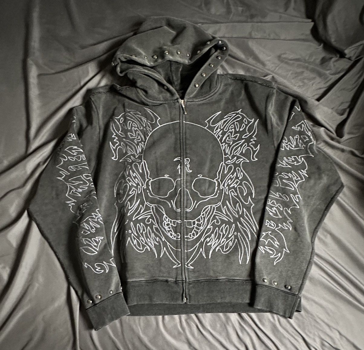 Revenge revenge tribal skull studded zip up hoodie | Grailed