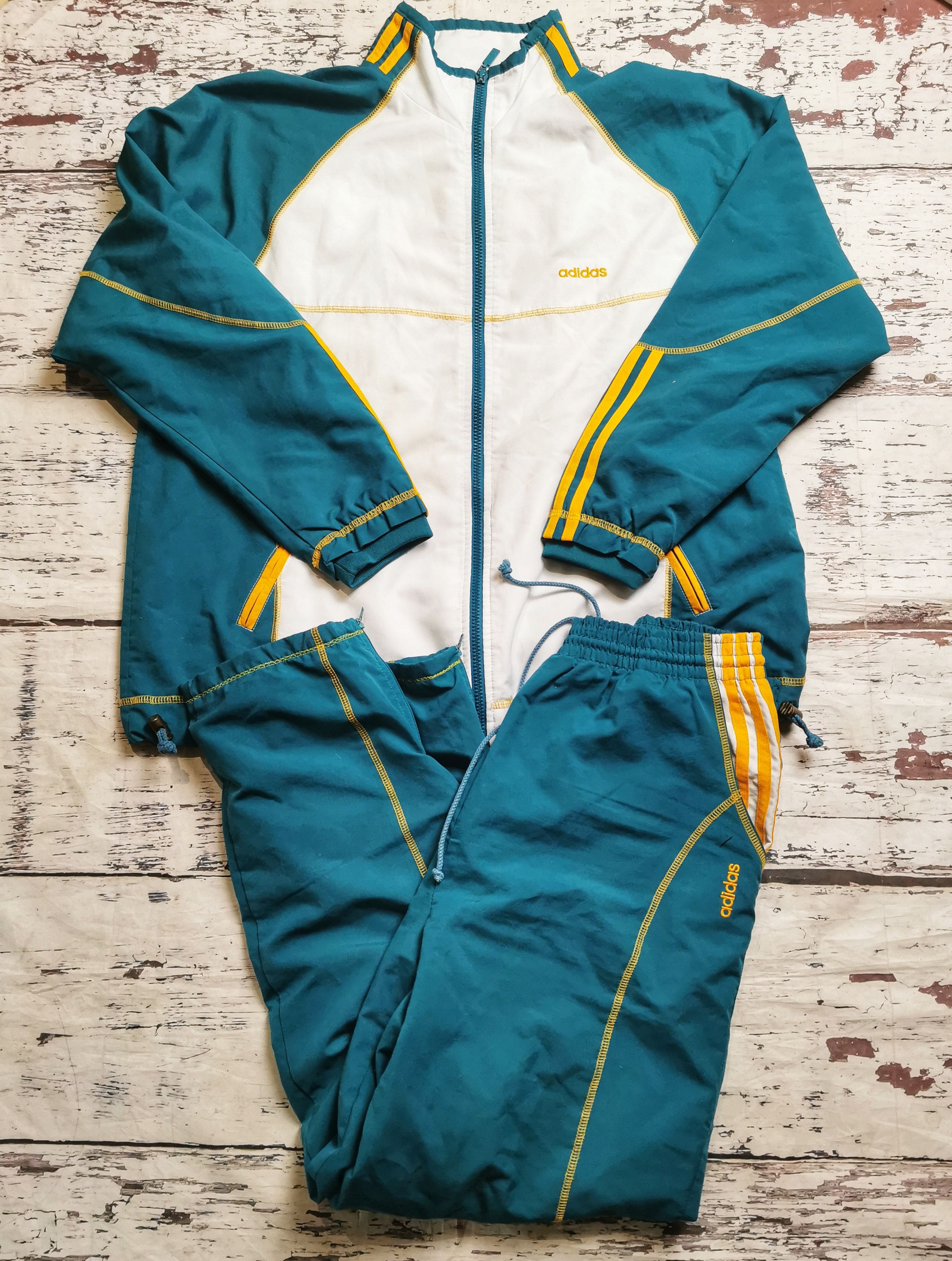 Adidas × Vintage Bottle green Adidas 90's polyester tracksuit set | Grailed