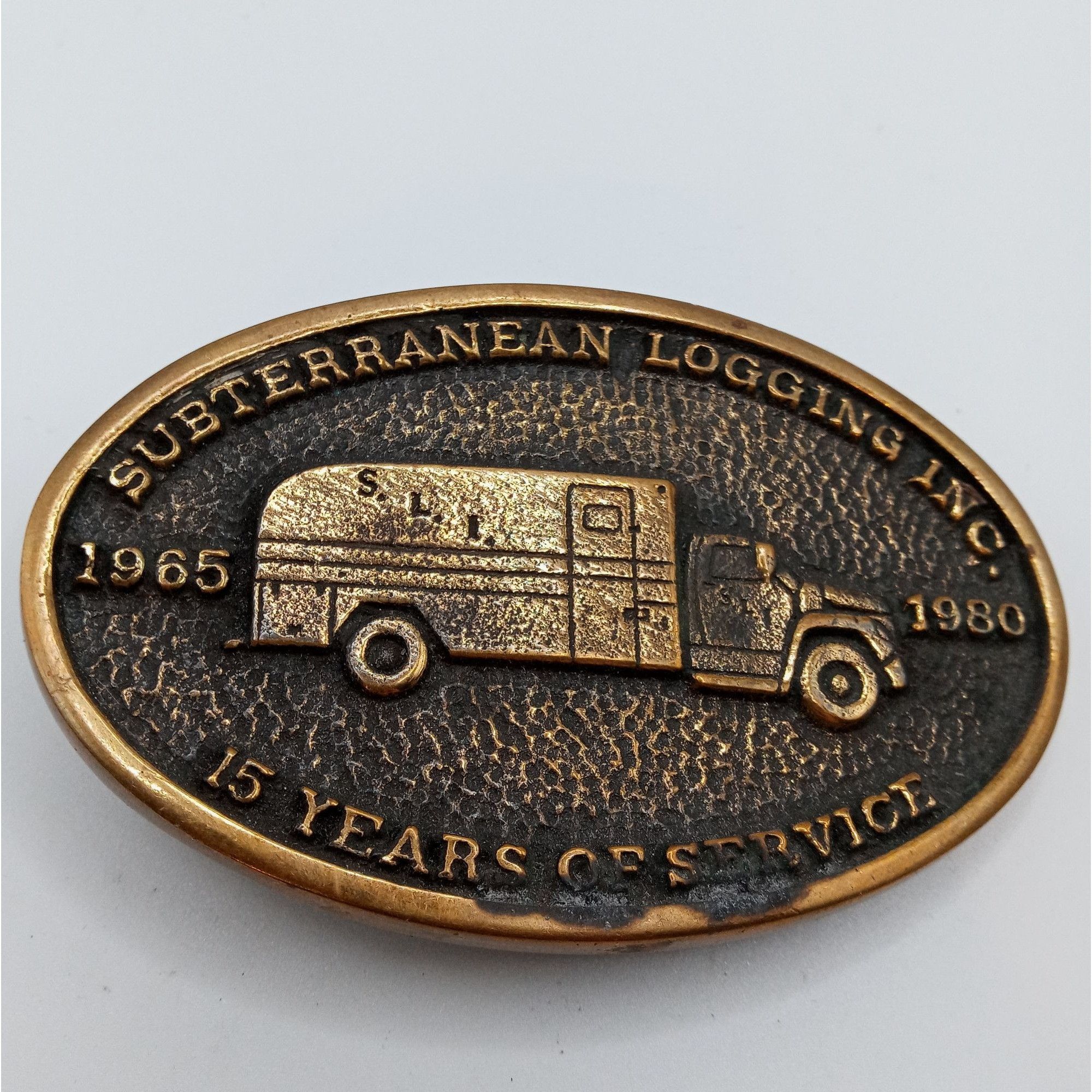 Vintage Subterranean Logging Belt Buckle 1980 Western Leon Kansas KS ...