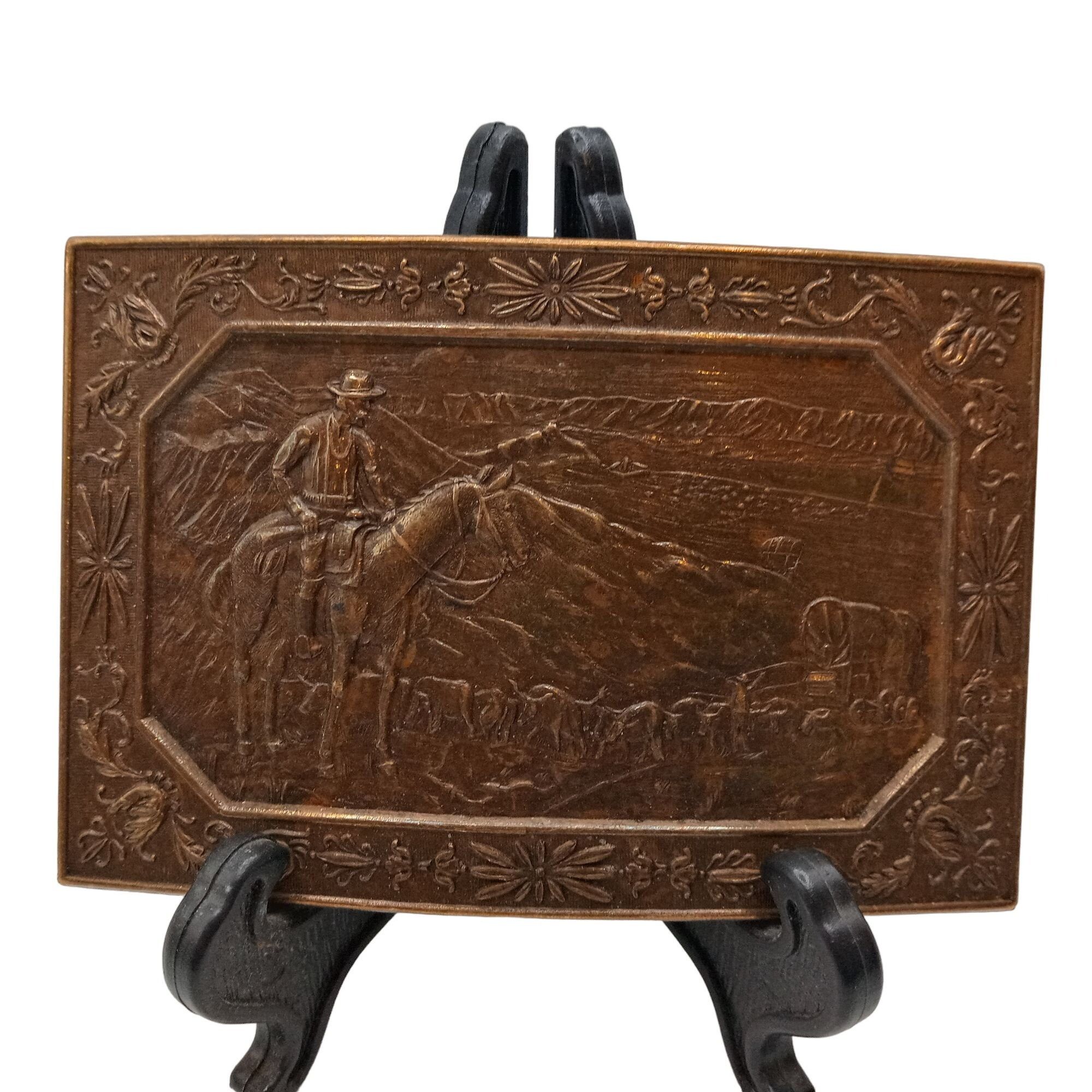 Vintage Old West Cattle Drive Belt Buckle Vintage Cowboy Horse Cow ...