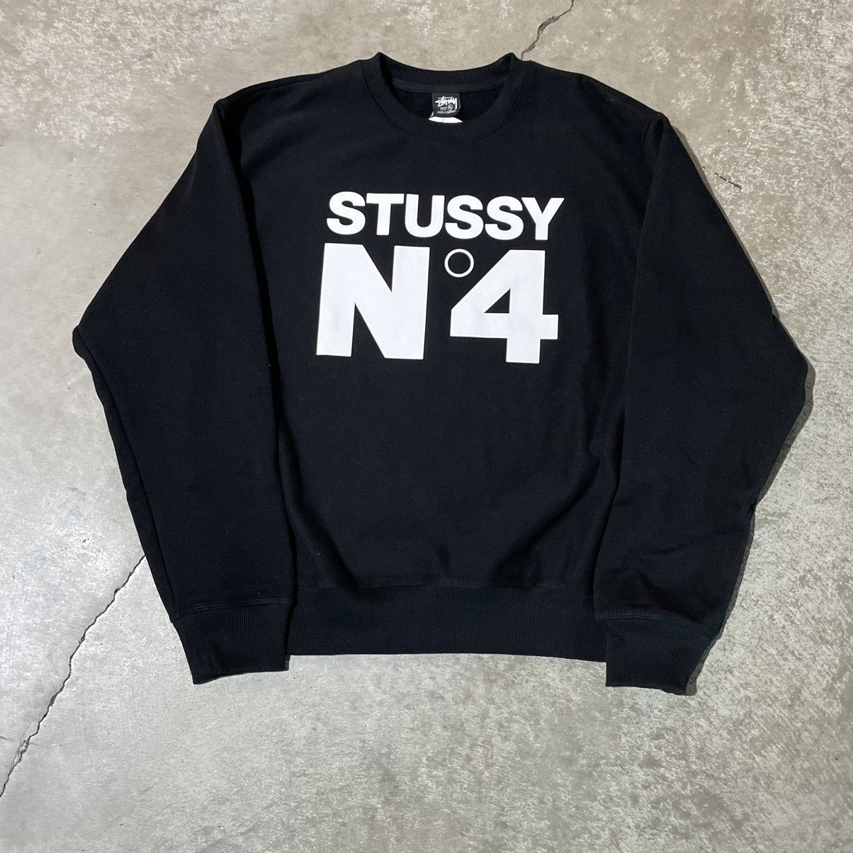 Streetwear × Stussy Stussy No 4 black crewneck designer logo rip | Grailed
