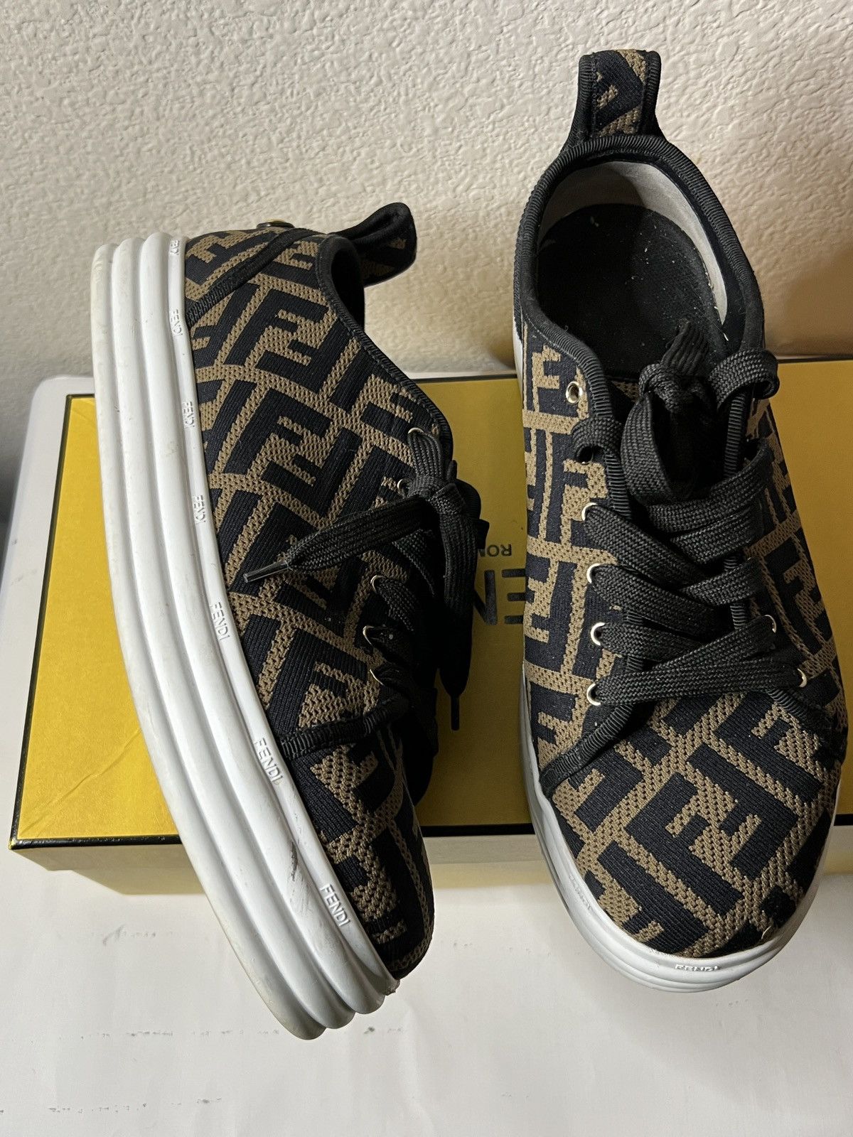 Fendi FENDI Rise logo-print Microperforated flatform sneakers | Grailed