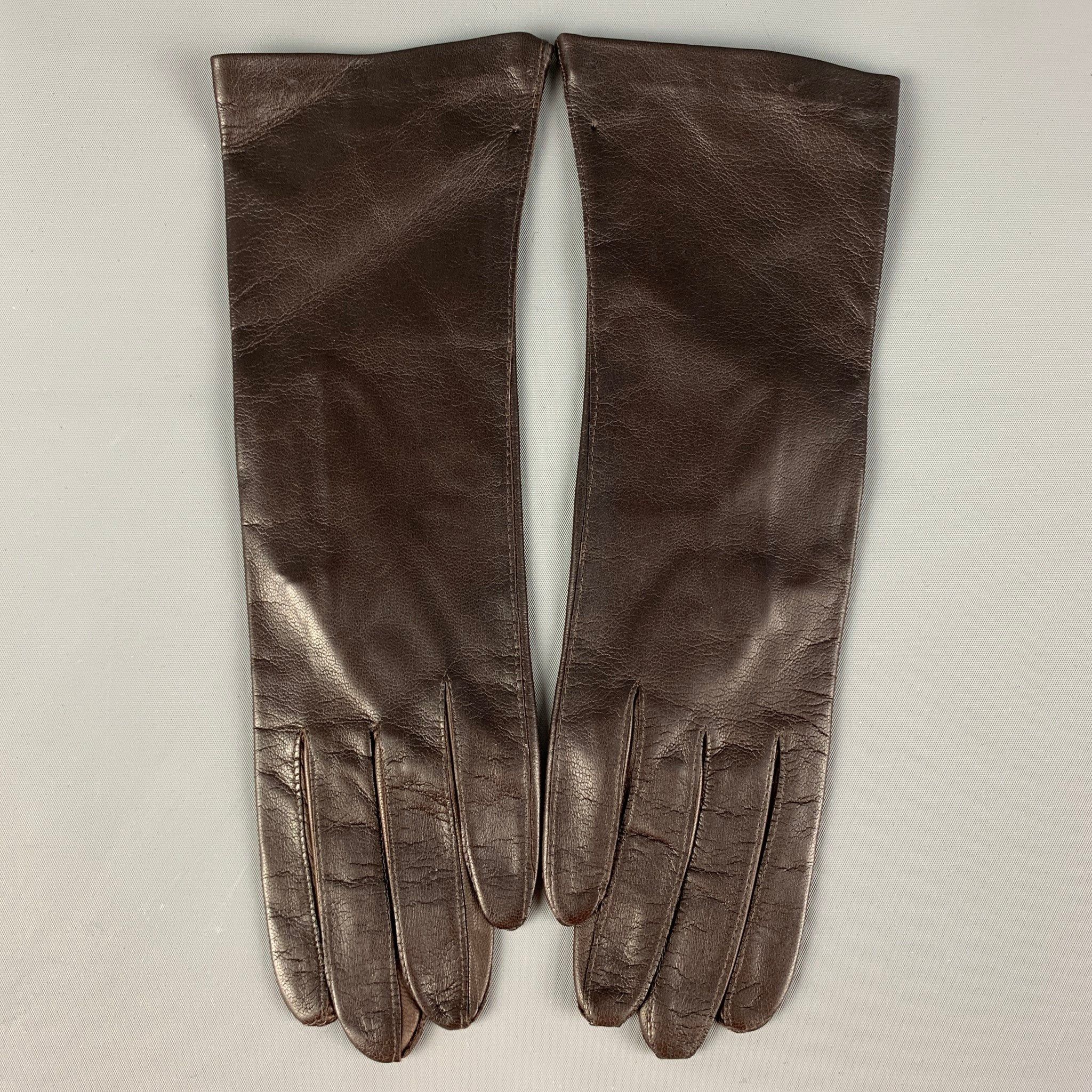 Designer MADOVA Dark Brown Leather Silk Gloves | Grailed