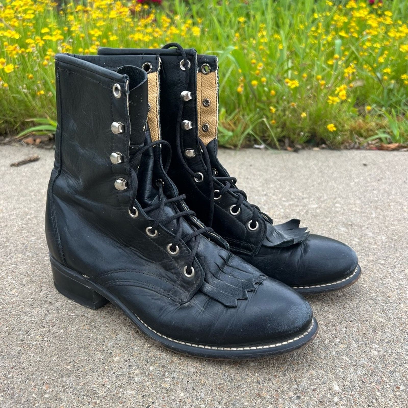 Vintage 80s 90s Laredo Black Roper Lace Up Cowgirl Boots Kilte 7M | Grailed