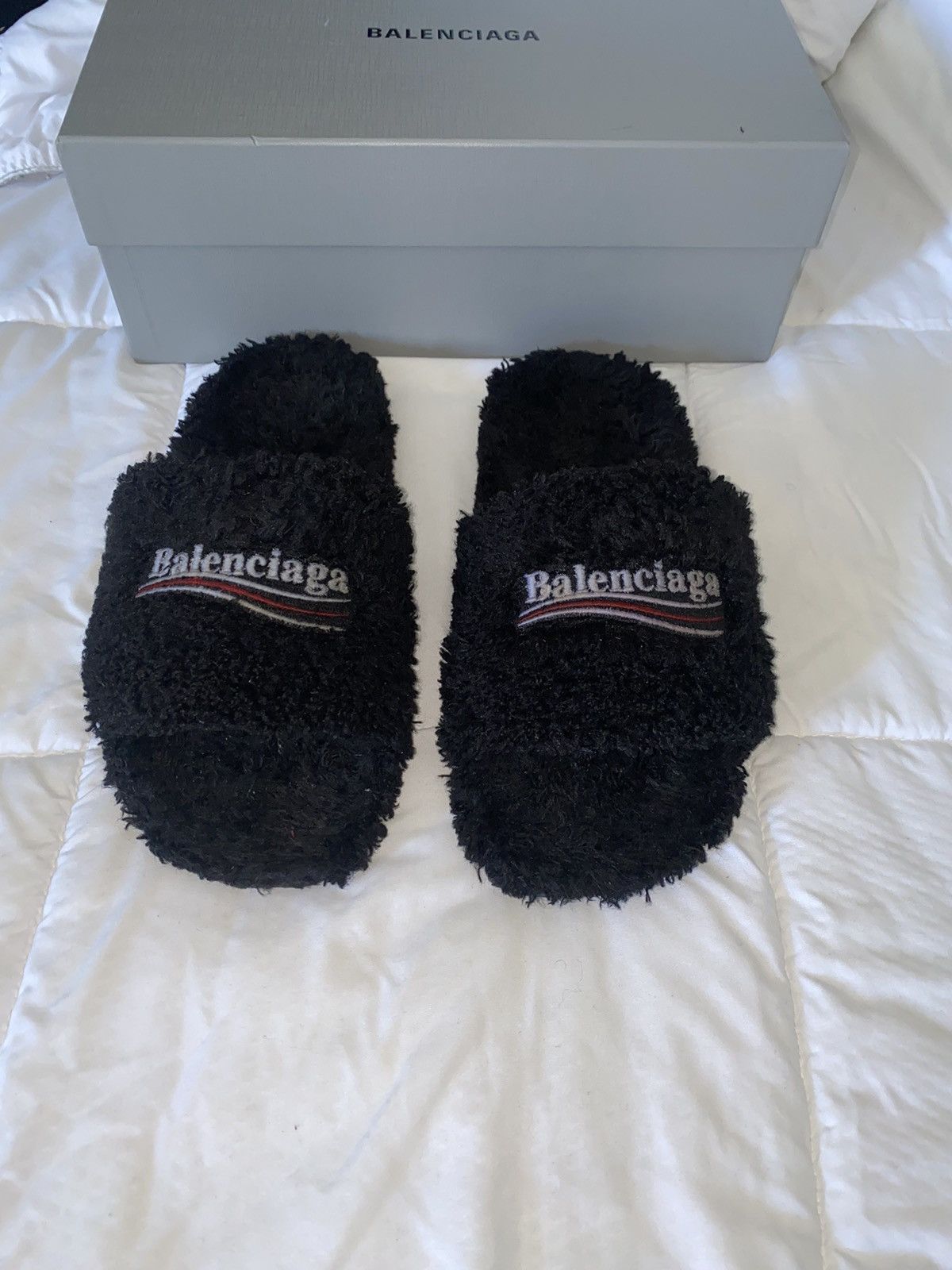 Balenciaga Balenciaga Fur Slides Black | Grailed