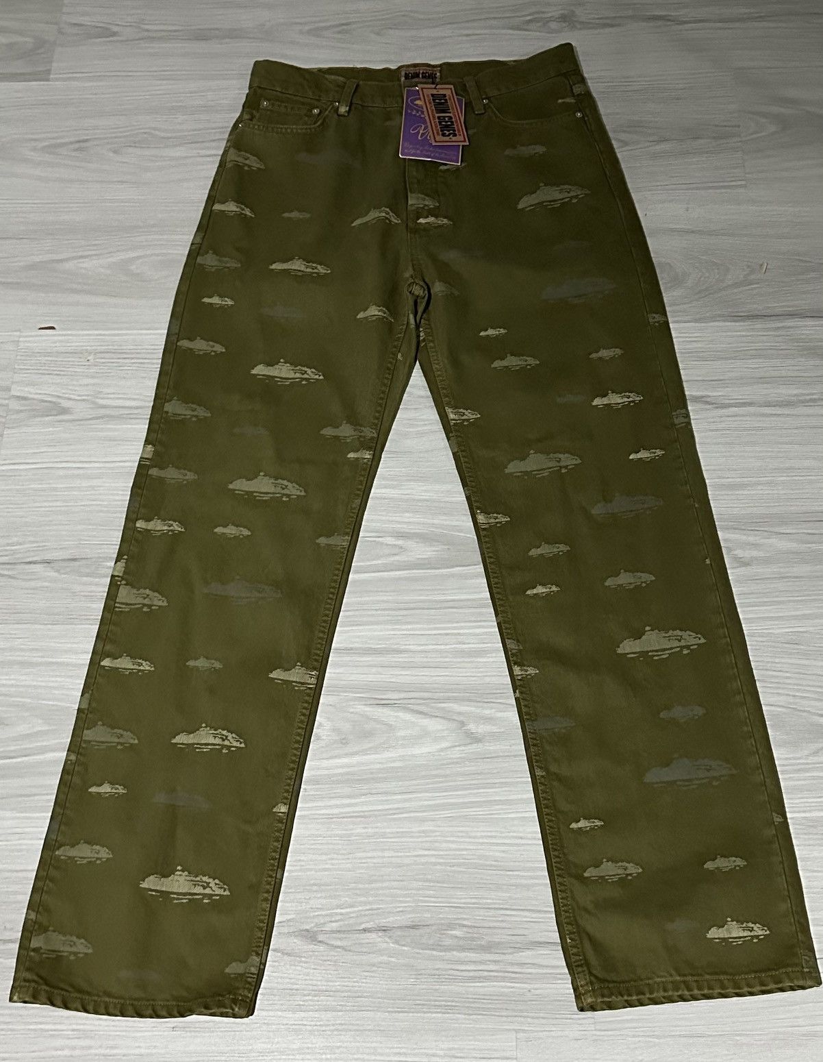 Corteiz Corteiz Alcatraz Pattern Denim Jeans Khaki | Grailed