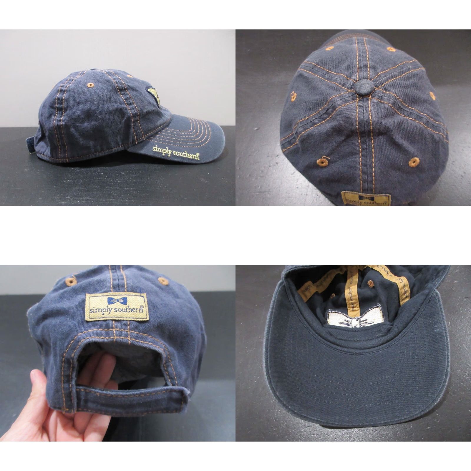 Vintage Blue Gold Bow Embellished Preppy Adjustable Strap Back Southern ...