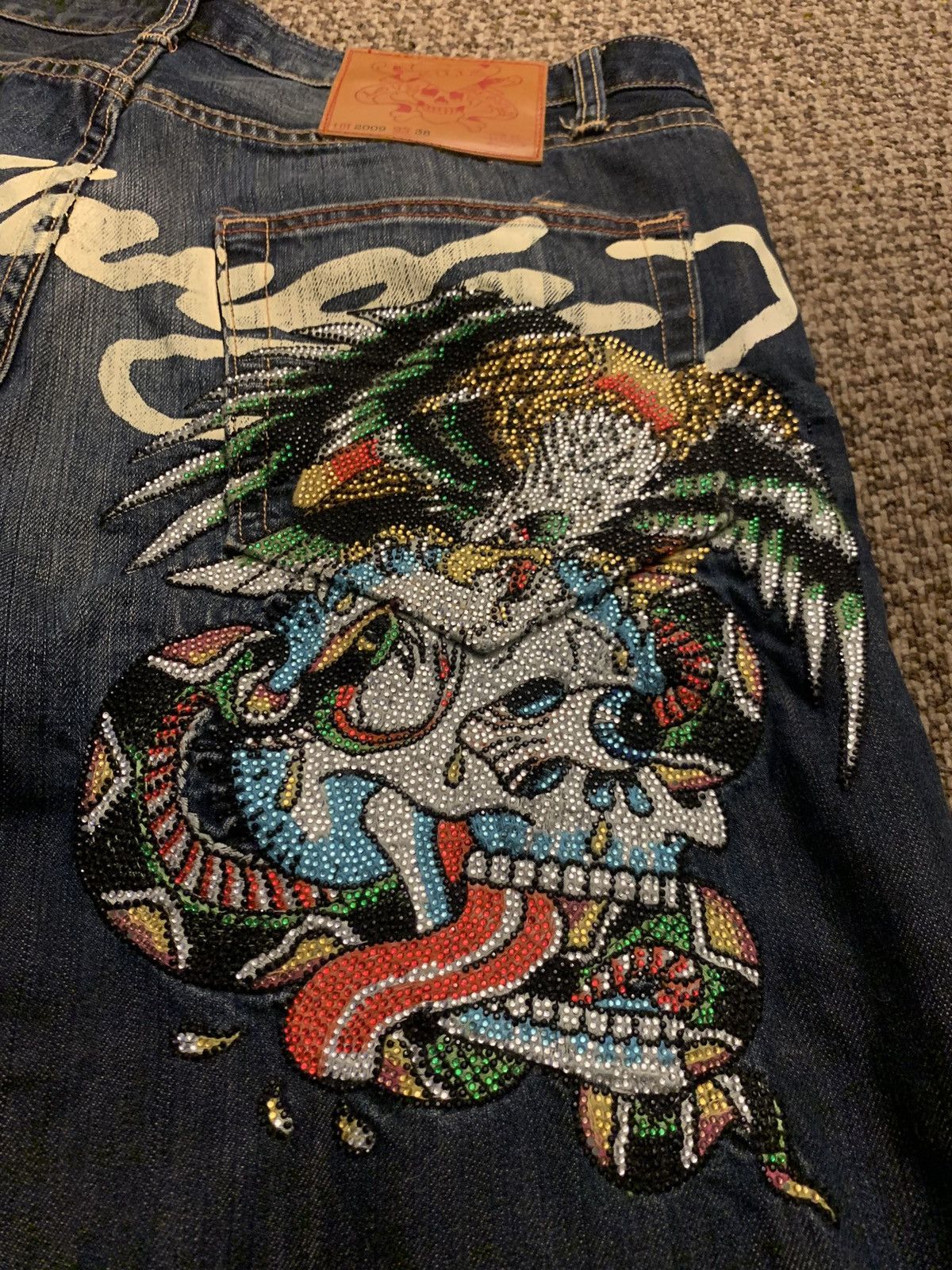 Ed Hardy SUPER RARE FULL CRYSTAL BACK PATCH ED HARDY JEANS | Grailed