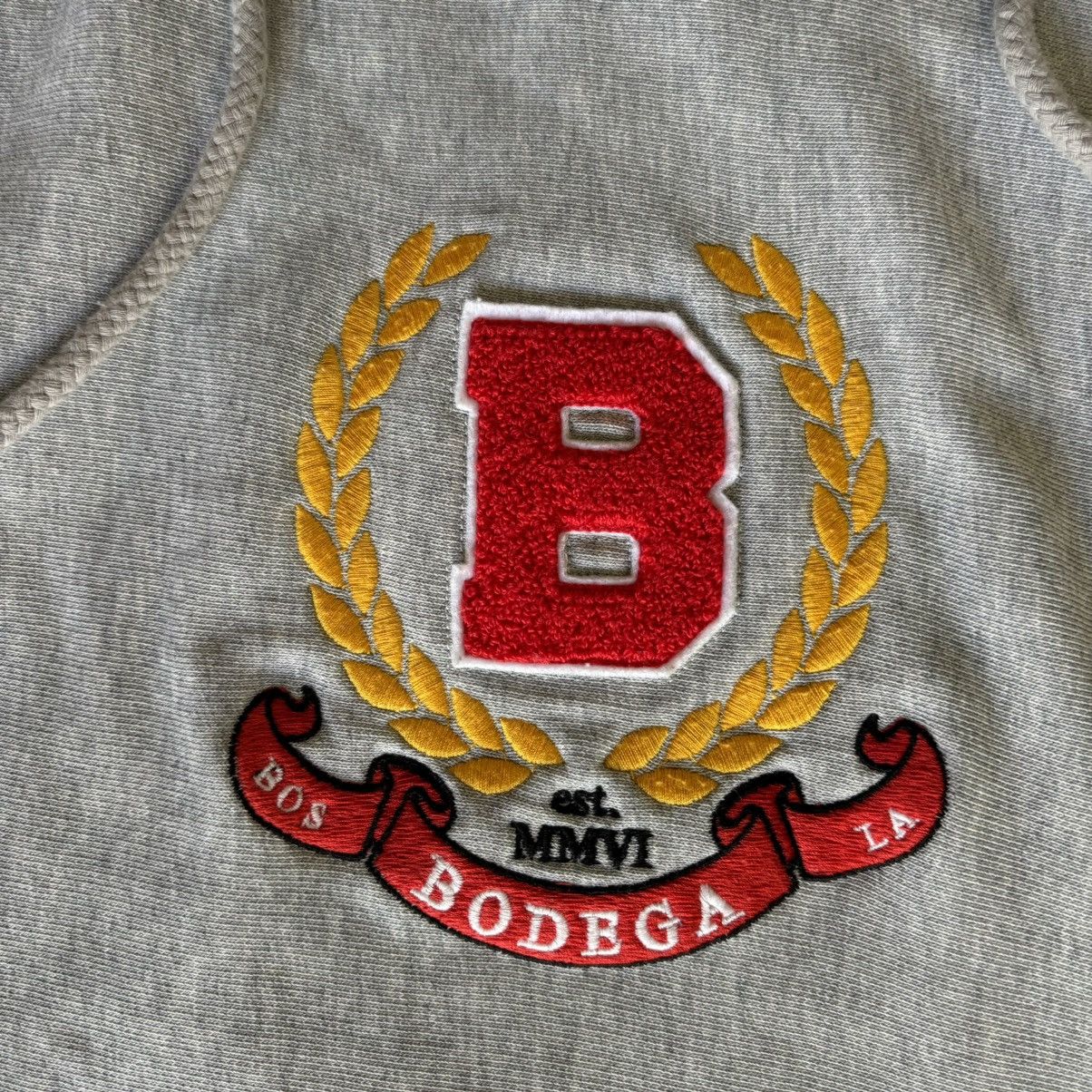 Bodega Bodega Chenille Patch Crest Logo Reverse Weave Hoodie | Grailed