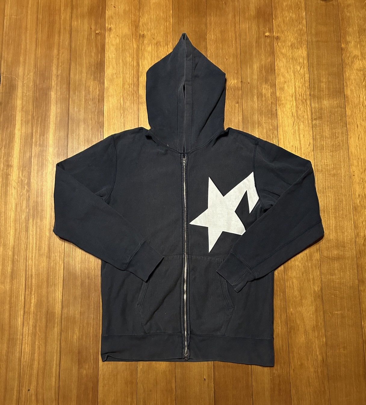 Bape OG Bape Bapesta Star Navy Logo Zip Hoodie | Grailed