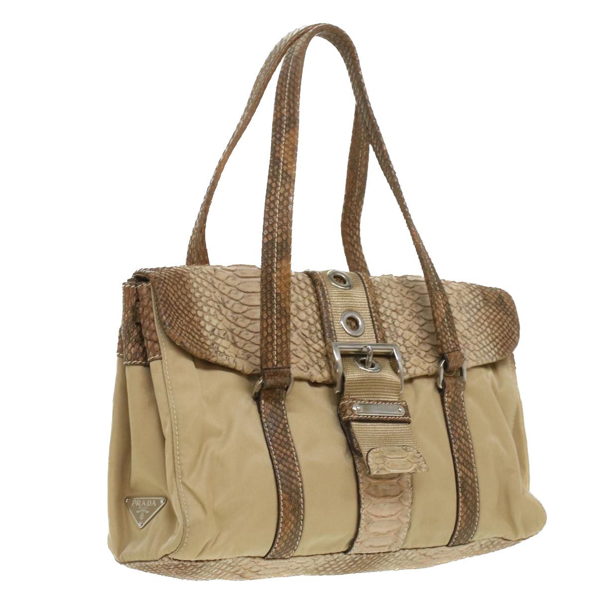 Prada PRADA Snake pattern Semi-Shoulder Shoulder Bag Nylon Beige Auth ...