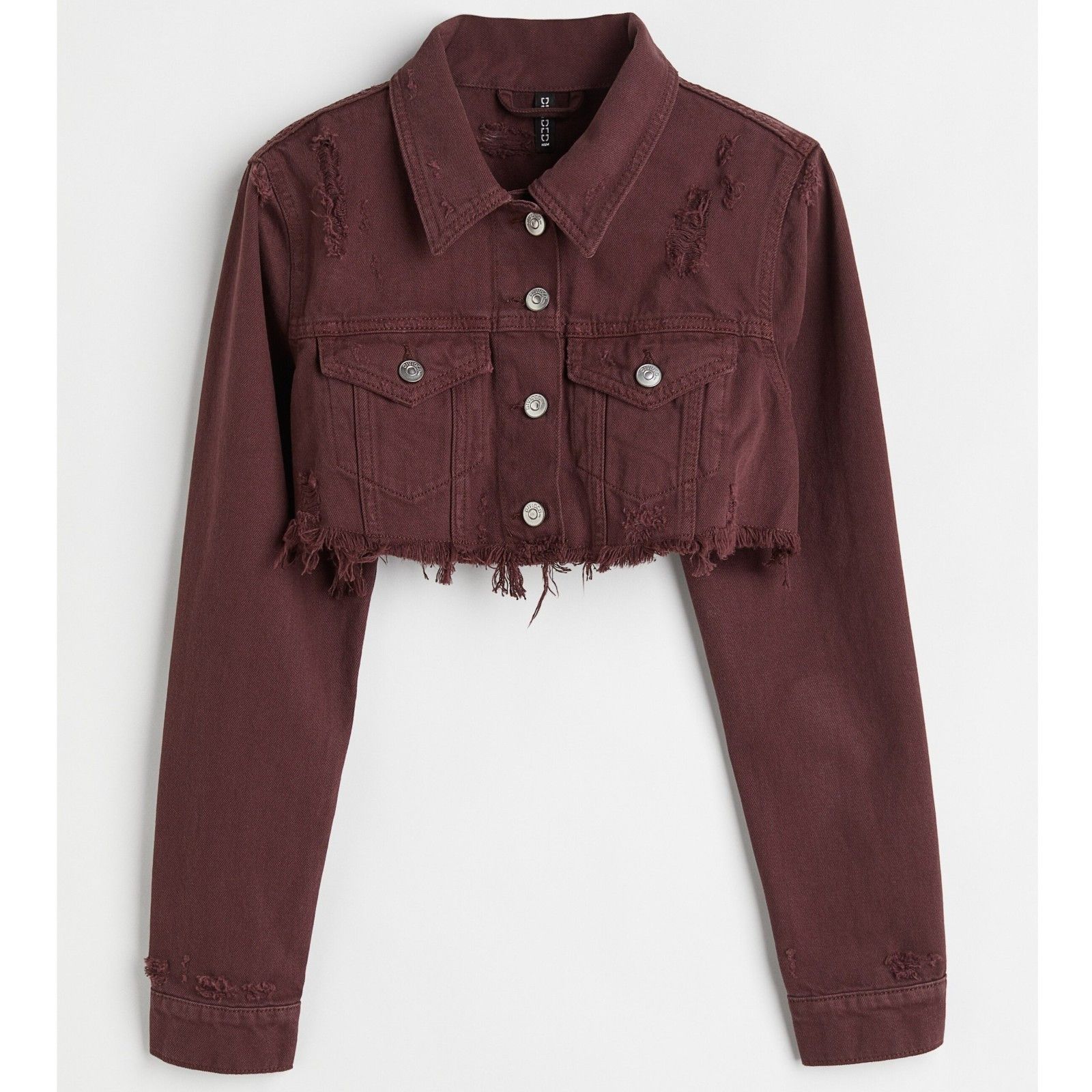 H&M Distressed Cropped Denim Jacket in Brown Color size XS NWT | Grailed