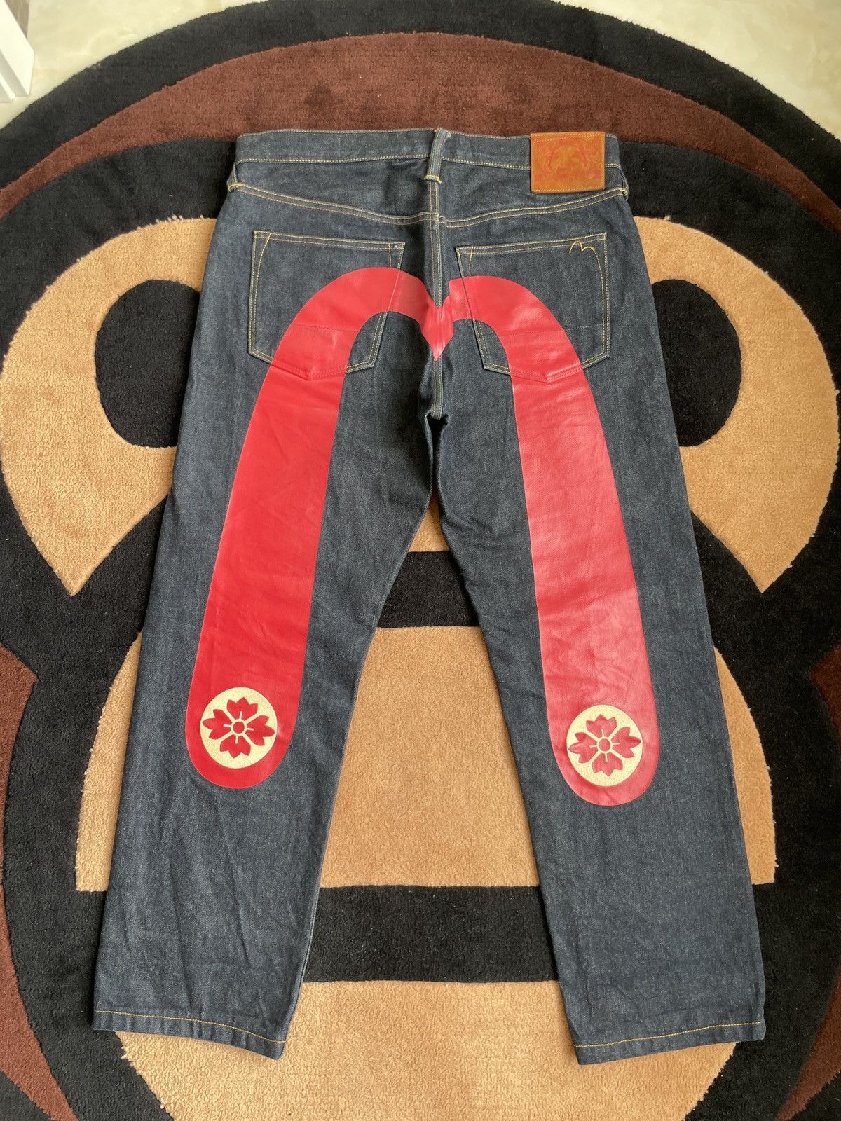 Vintage evisu red flower daicock style jeans size：34x34 | Grailed