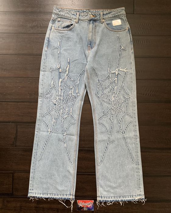 Vintage Revenge Spider Web Denim Pants Blue XL | Grailed