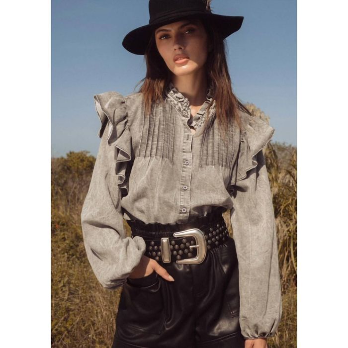 Elan Ruffle Shirt In Charcoal | Grailed