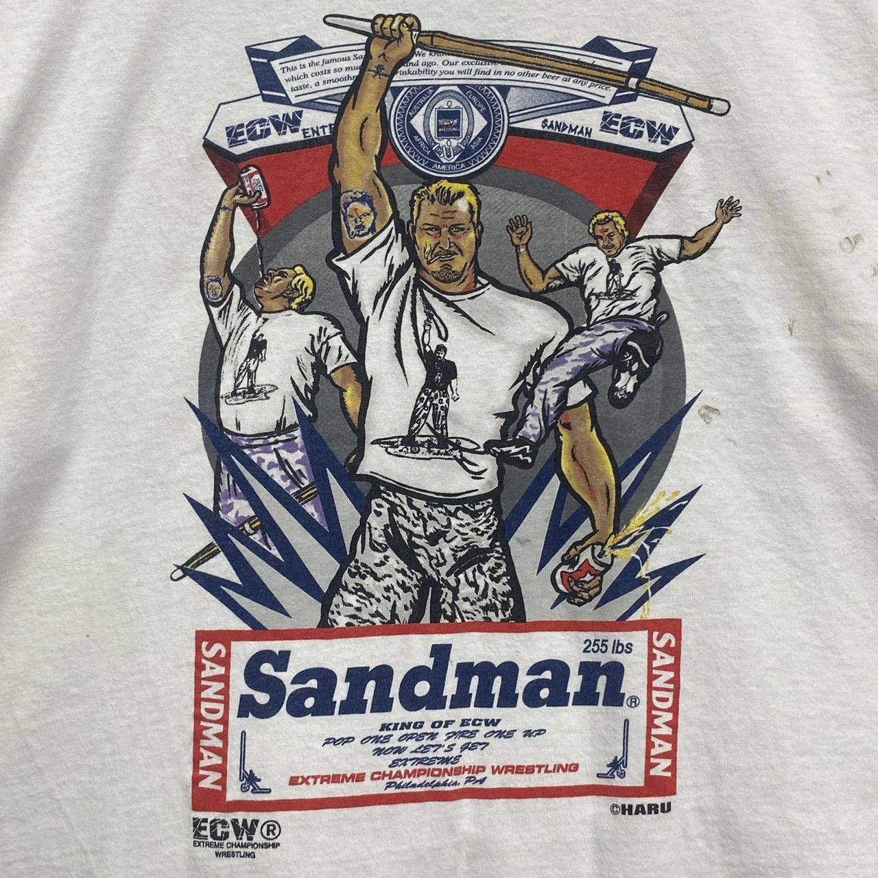 Vintage SANDMAN ECW Rare Vintage 90s Haru Design Wrestling Shirt XL ...