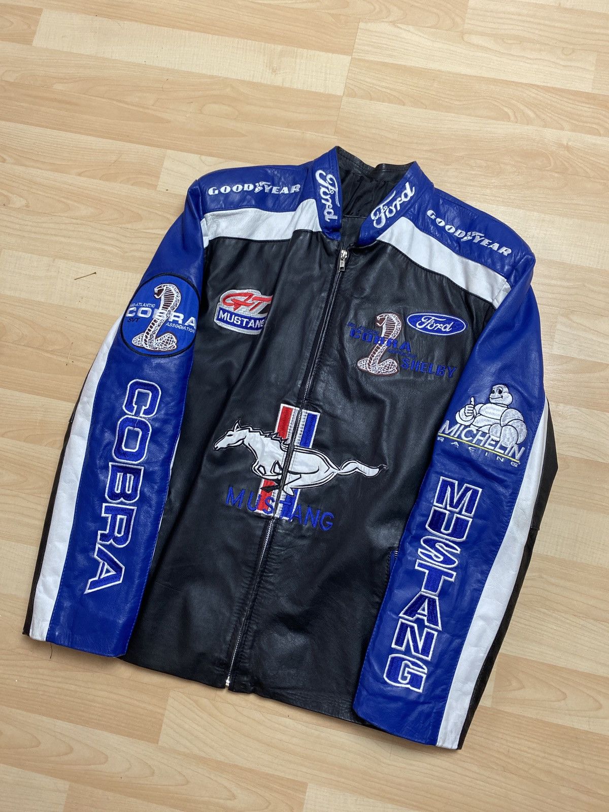 Mustang × NASCAR × Streetwear Mustang Shelby Leather Racing Jacket ...