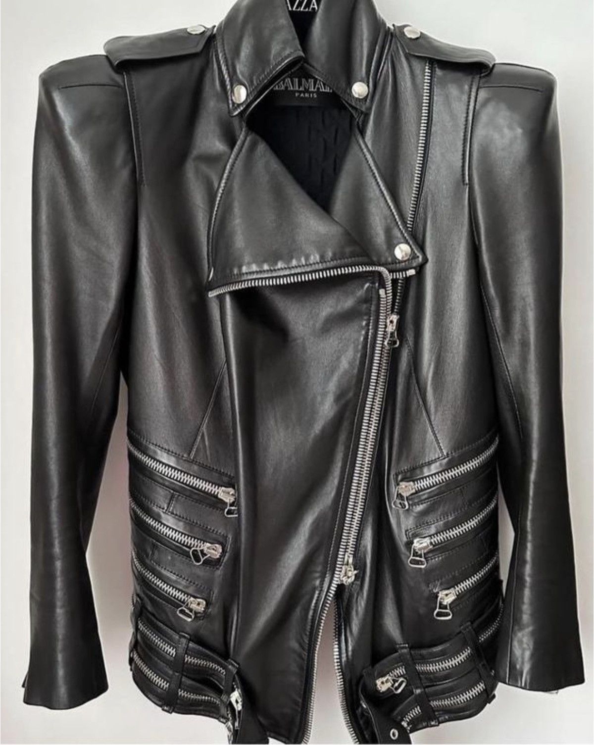 Balmain BALMAIN Decarnin FW2009 Wide Shoulders Leather Jacket zip | Grailed
