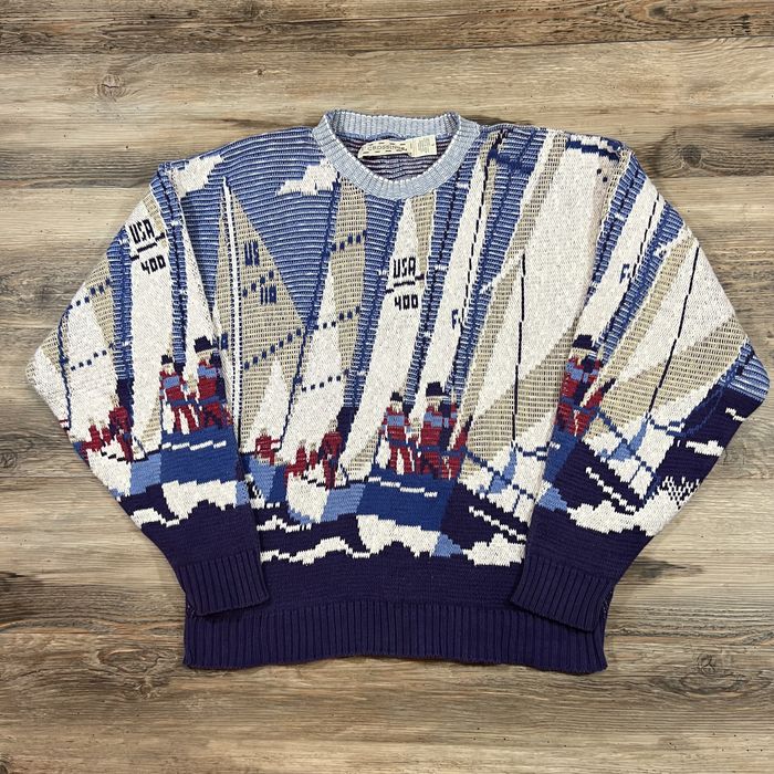 Vintage Rare 90s SAILING BOATING YACHT Nautical AOP Sweater | Grailed
