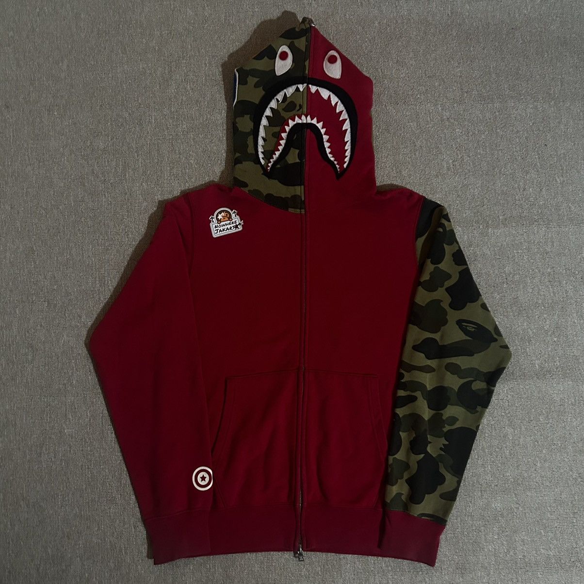 Bape Bape Shark Red Half Camo Full Zip Hoodie | Grailed