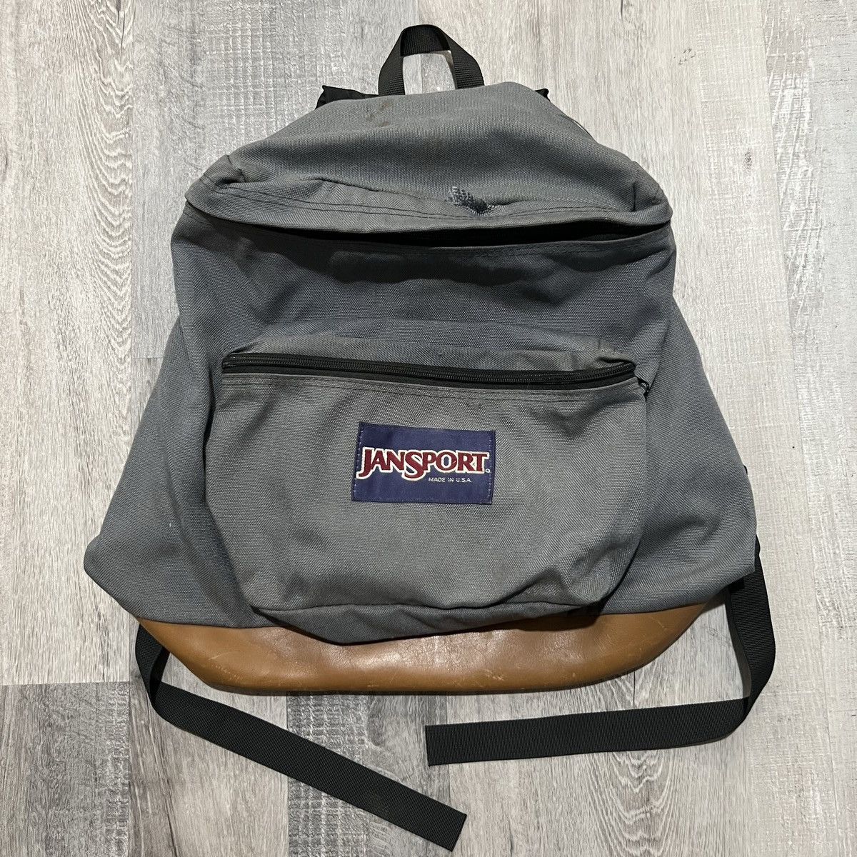 Jansport × Vintage VTG Jansport Grey/Brown Leather Bottom Outdoor ...