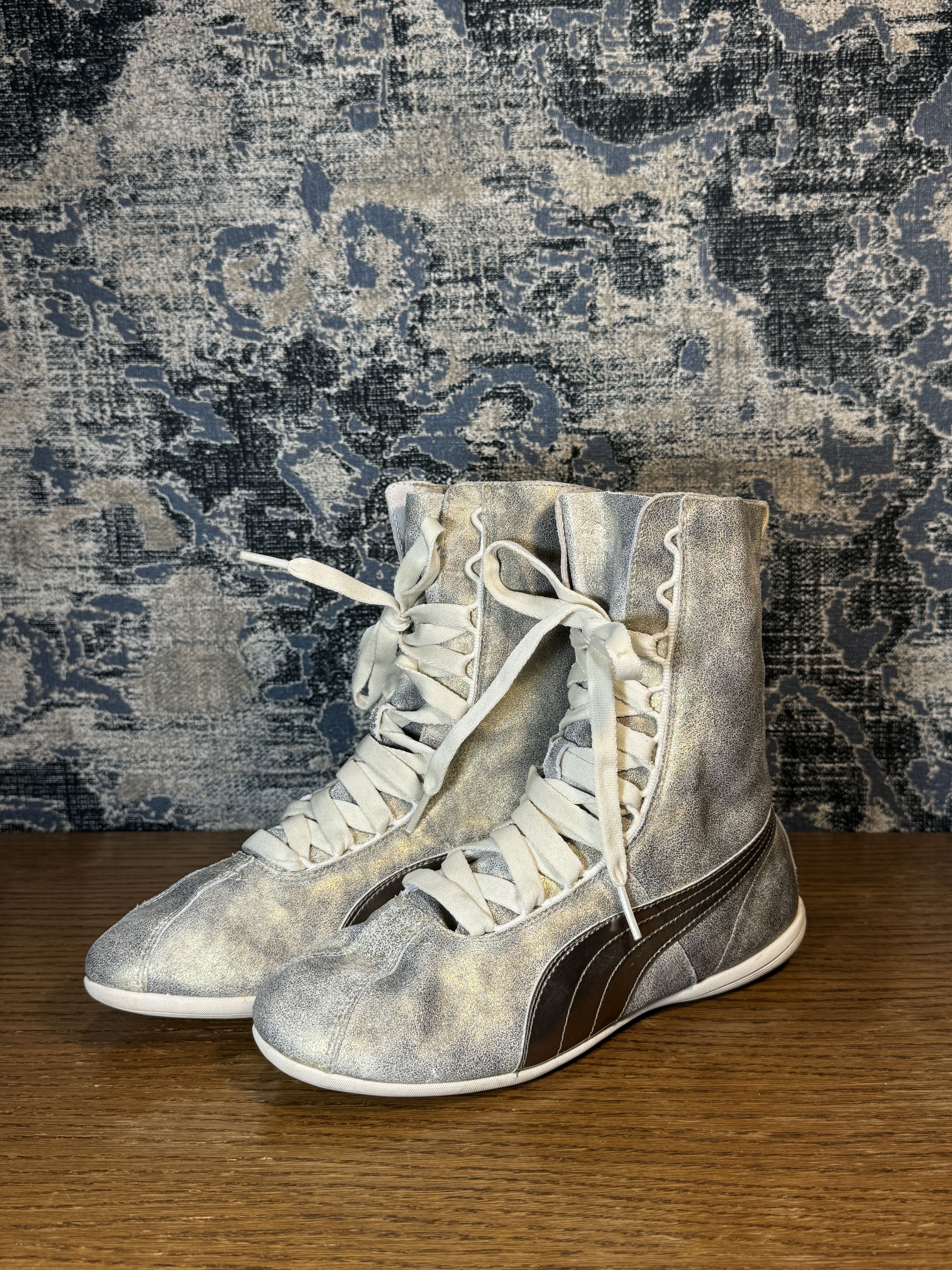 Puma Puma Eskiva high top boxing sneakers silver leather | Grailed