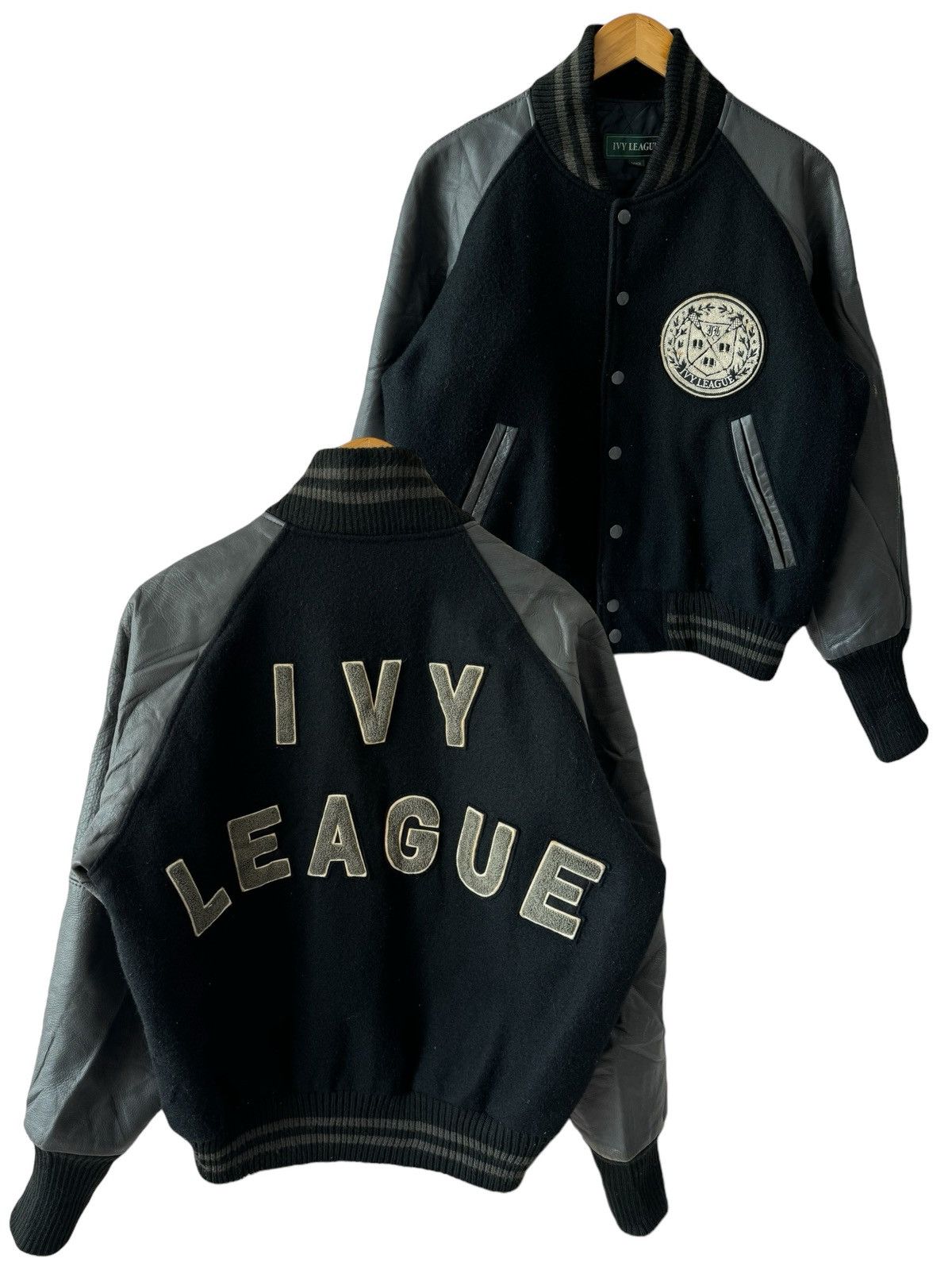 Leather Jacket × Streetwear × Varsity Jacket Vintage Ivy League Stadium ...