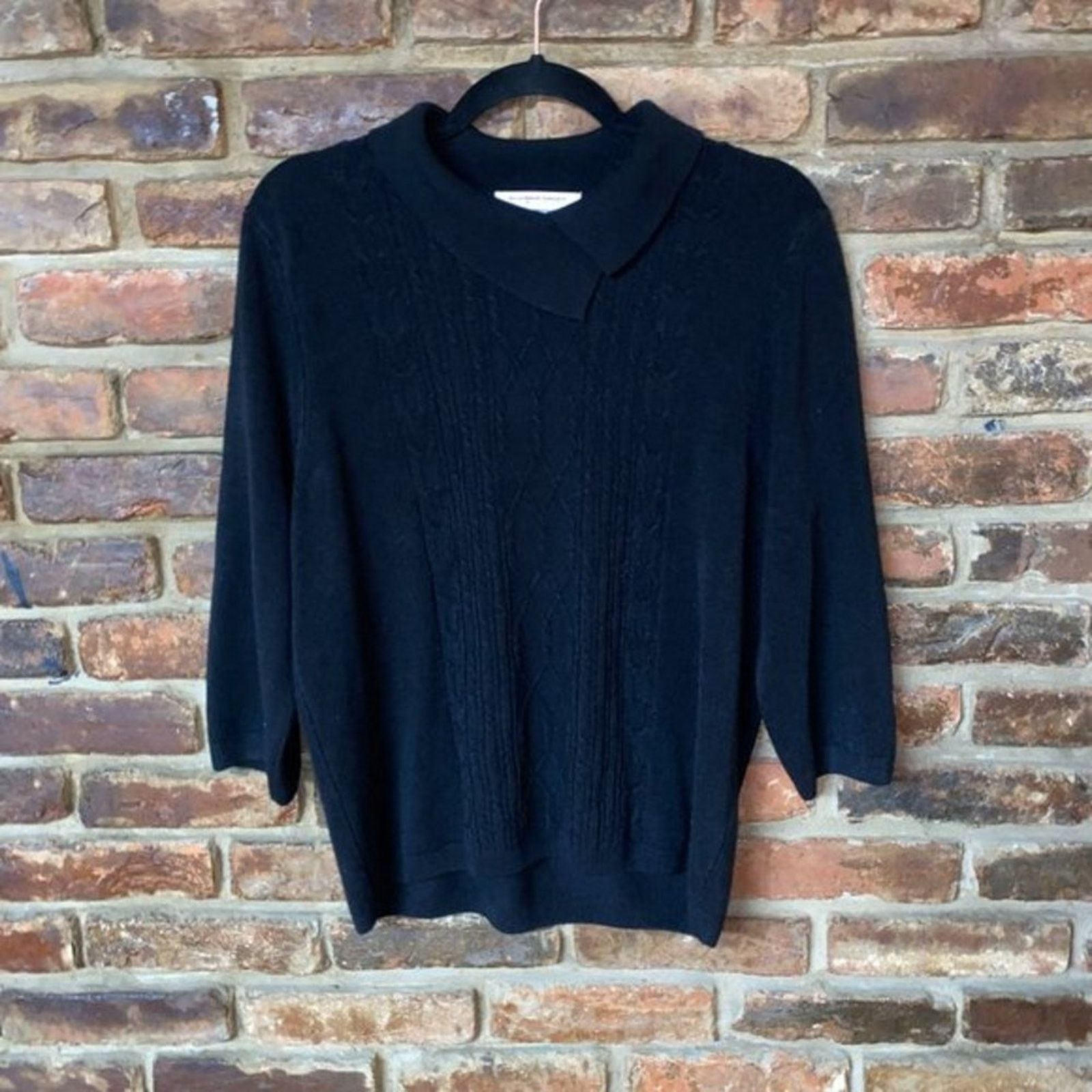 Other Allison Daley Black Cable Knit Collar Sweater Large Petite | Grailed