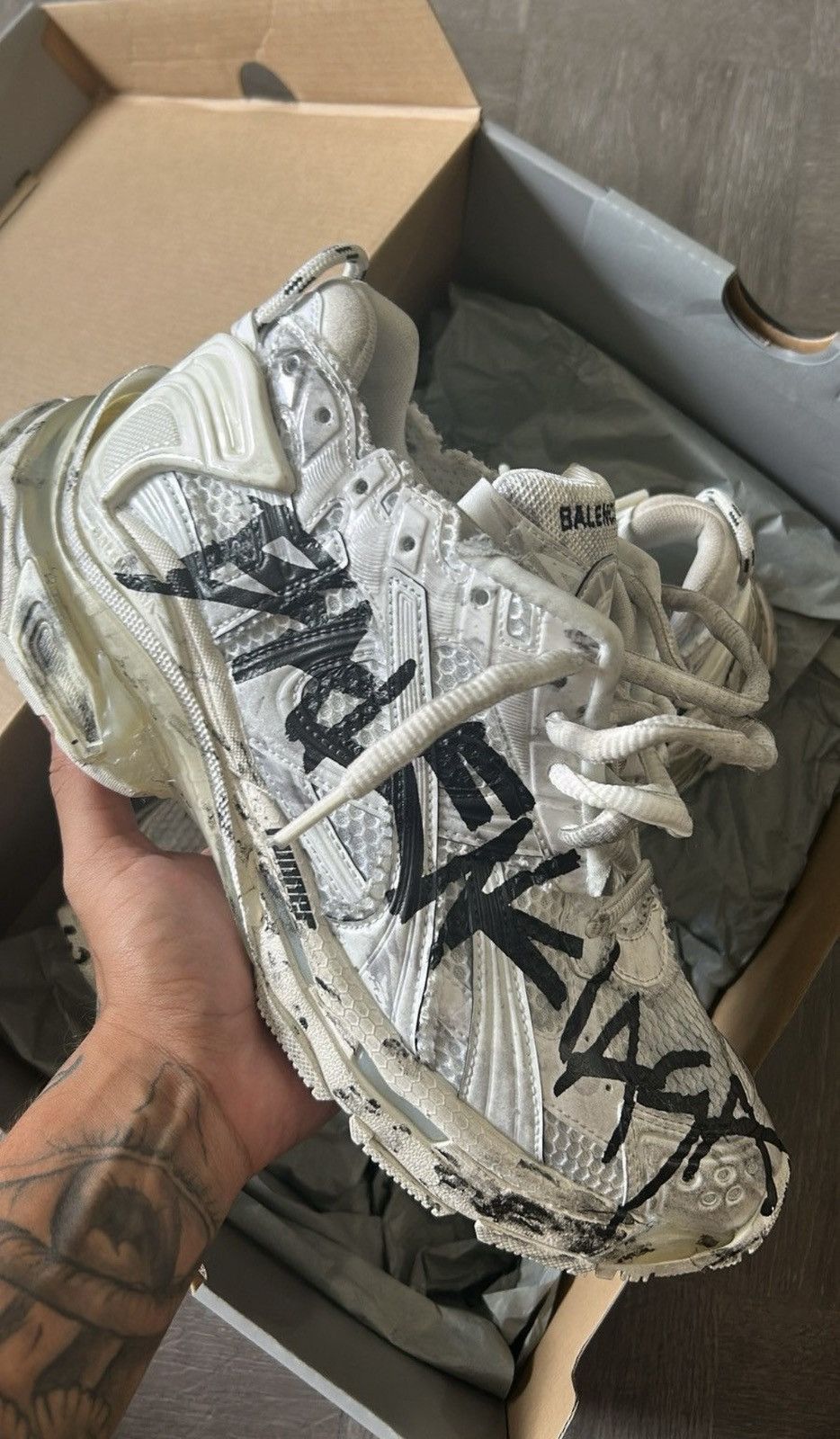 Balenciaga Balenciaga White Graffiti Track Runners | Grailed