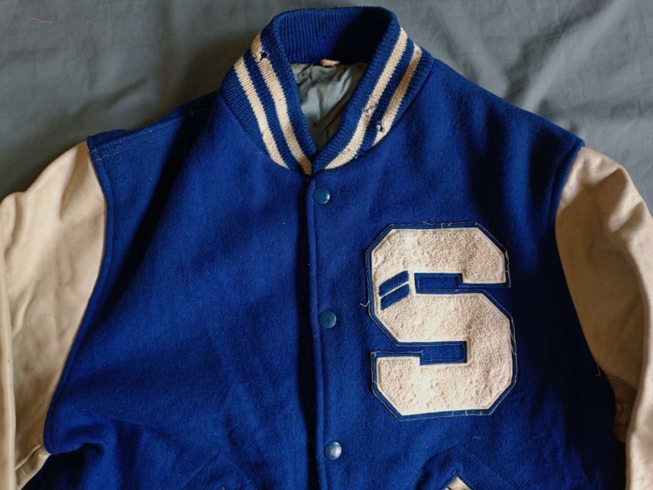 Varsity Jacket Vintage 60s Blue Velvet Leather 'S" Patched Varsity ...