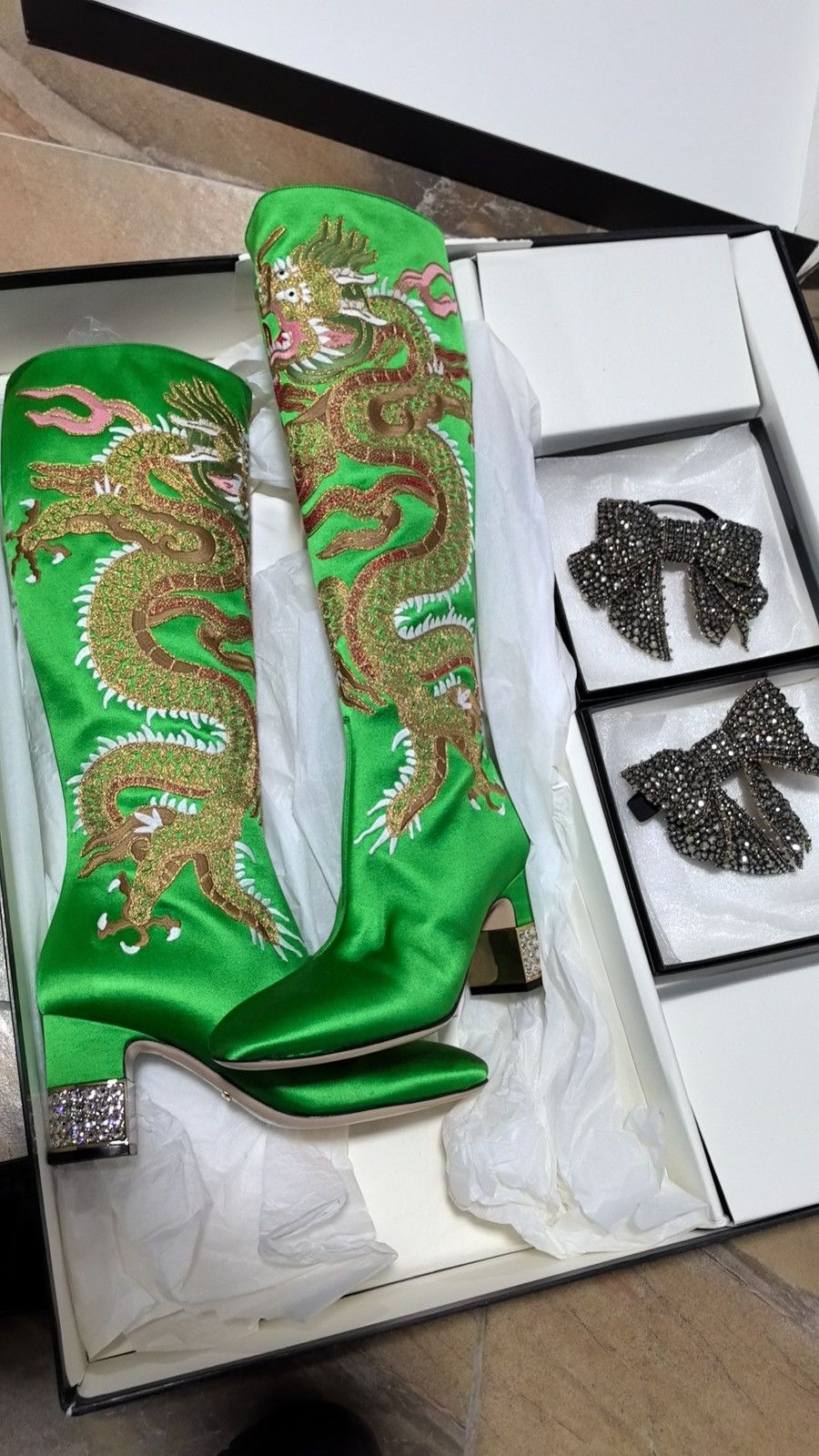 Gucci Runway Lime Green Dragon Boots With Sparkly Bows | Grailed Gucci Runway Lime Green Dragon Boots With Sparkly Bows | Grailed
